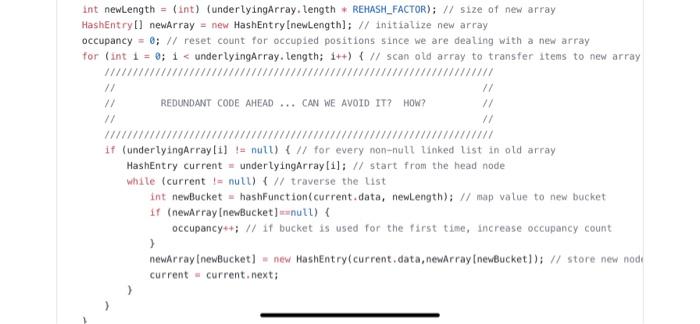 Solved First, observe that method rehash uses redundant code | Chegg.com