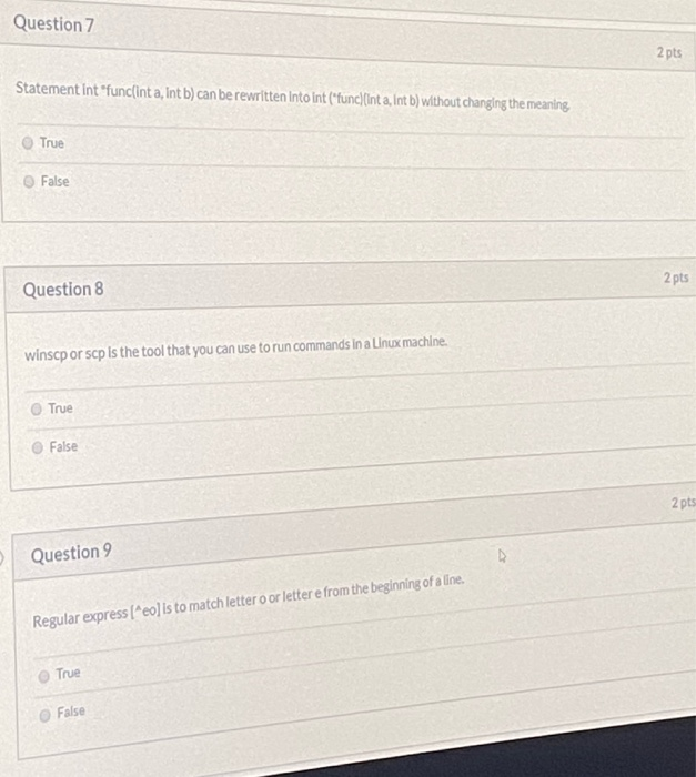Solved Question 7 2 pts Statement int func(int a, int b) can | Chegg.com