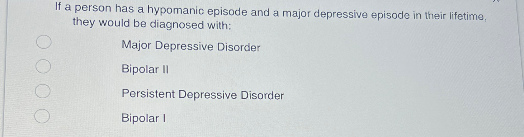 Solved If a person has a hypomanic episode and a major | Chegg.com Solved If a person has a hypomanic episode and a major | Chegg.com