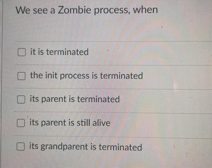 Solved We see a Zombie process, when it is terminated the | Chegg.com