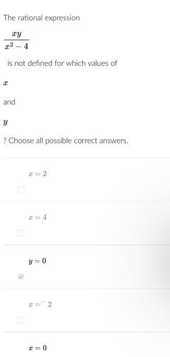 Solved The rational expression x2−4xy is not defined for | Chegg.com