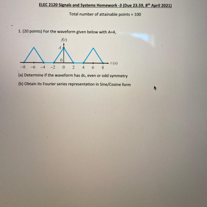 Solved ELEC 2120 Signals and Systems Homework -3 (Due 23.59, | Chegg.com