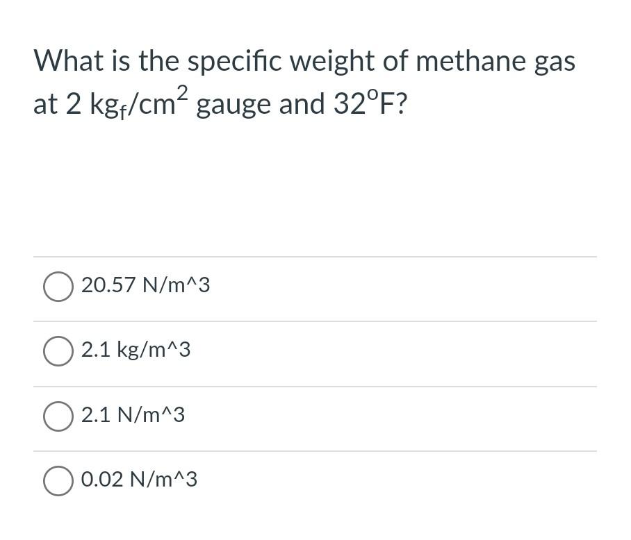 Solved What is the specific weight of methane gas at 2 | Chegg.com