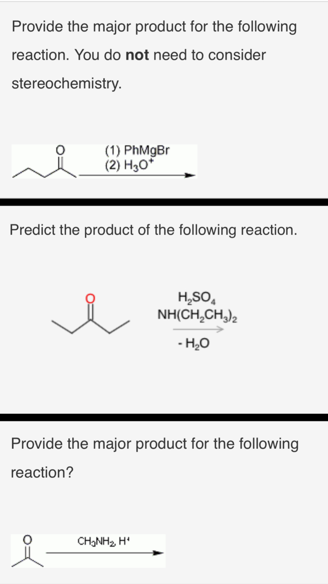 Solved Provide the major product for the following reaction. | Chegg.com