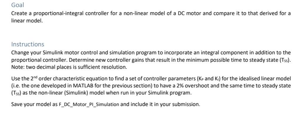 Solved Create a proportional-integral controller for a | Chegg.com