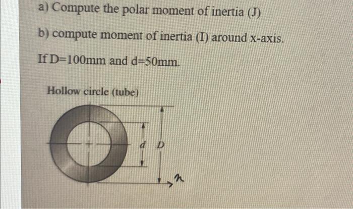 Solved a) Compute the polar moment of inertia (J) b) compute | Chegg.com