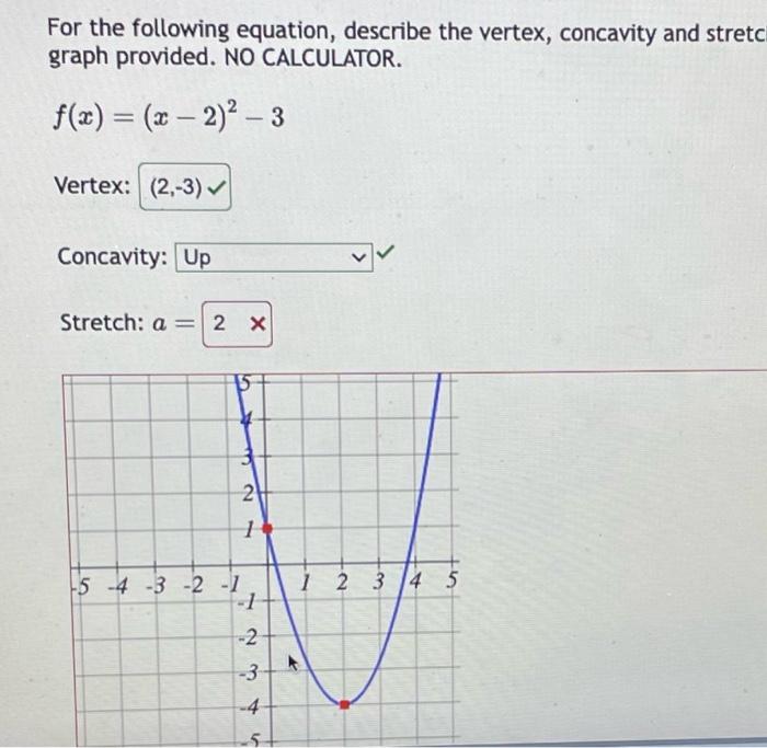 For the following equation, describe the vertex, | Chegg.com