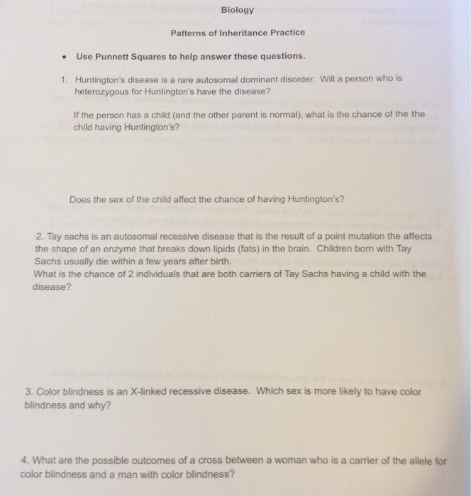Solved Biology Patterns of Inheritance Practice Use Punnett | Chegg.com