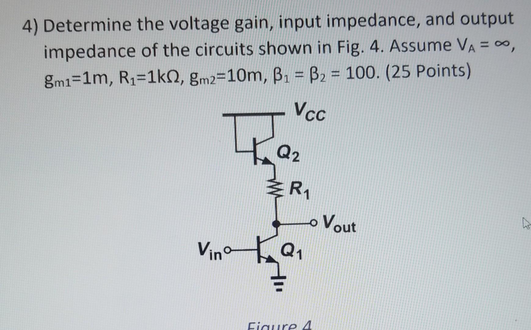 Solved 4) Determine the voltage gain, input impedance, and | Chegg.com