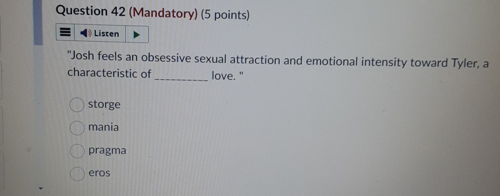 Solved Question 42 (Mandatory) (5 ﻿points)"Josh feels an | Chegg.com