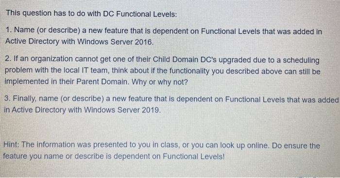 Solved This question has to do with DC Functional Levels: 1. | Chegg.com