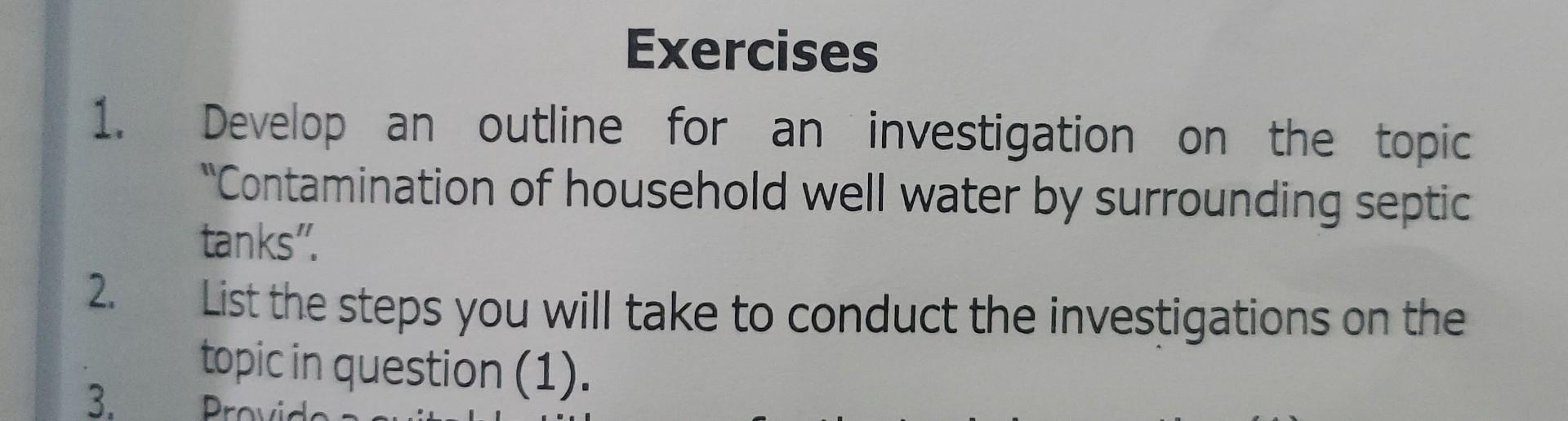 Solved 1. Develop an outline for an investigation on the | Chegg.com