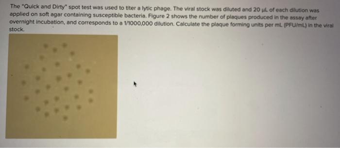 Solved The "Quick and Dirty" spot test was used to titer a | Chegg.com
