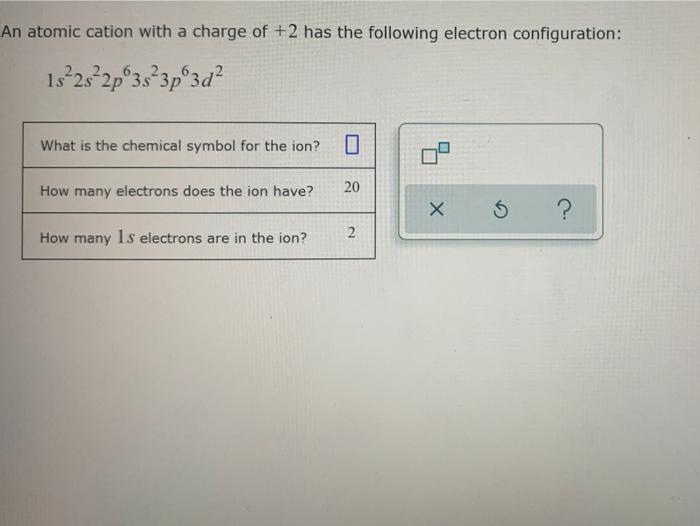 Solved An atomic cation with a charge of +2 has the | Chegg.com