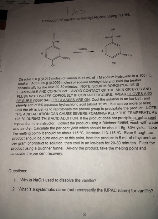 Solved MP Pre r Lab s Reduction of Vanillin to Vanillyl | Chegg.com