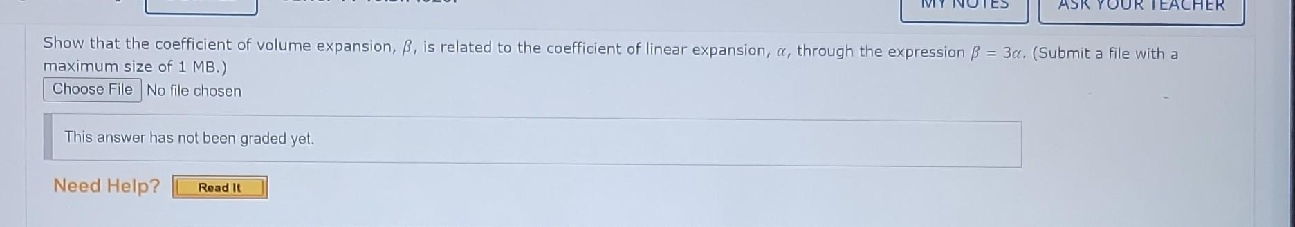 Solved Show that the coefficient of volume expansion, β, is | Chegg.com