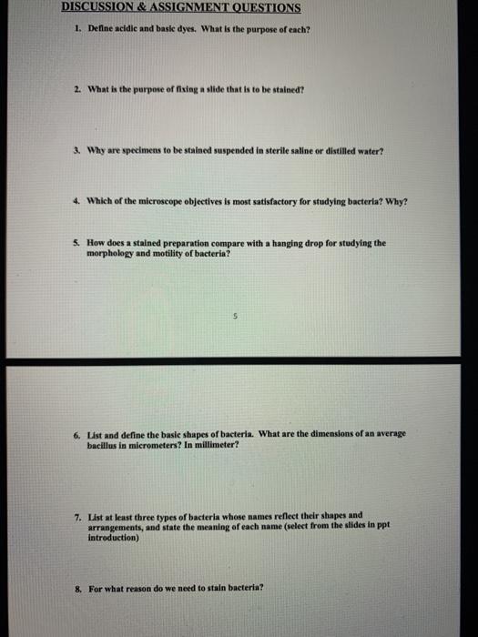 Solved DISCUSSION & ASSIGNMENT QUESTIONS 1. Define acidic | Chegg.com