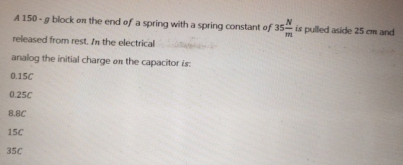 Solved A 150 - g ﻿block on the end of a spring with a spring | Chegg.com