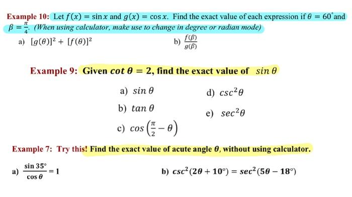 Solved Example 10: Let f(x)=sinx and g(x)=cosx. Find the | Chegg.com