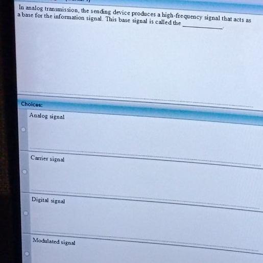 Solved In analog transmission, the sending device produces a | Chegg.com