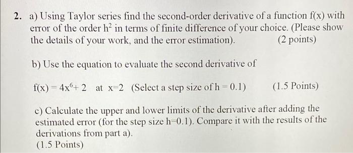 Solved 2. a) Using Taylor series find the second-order | Chegg.com