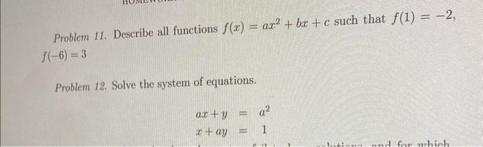 Solved Problem 11. Describe all functions f(x)=ax2+bx+c such | Chegg.com