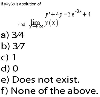 Solved If y=y(x) is a solution of y'+4y=3e-3x+4 Find 3/4 | Chegg.com