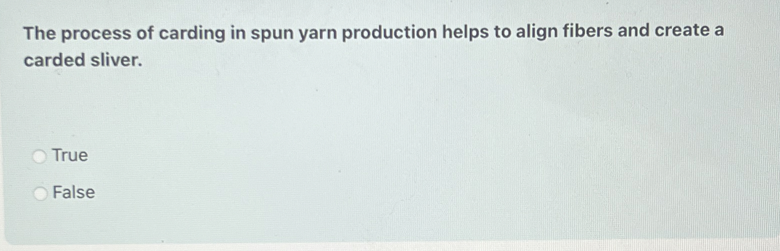 Solved The process of carding in spun yarn production helps | Chegg.com