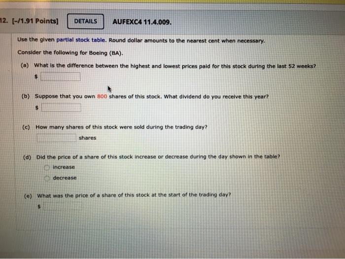 Solved 12. [-/1.91 Points) DETAILS AUFEXC4 11.4.009. Use the | Chegg.com