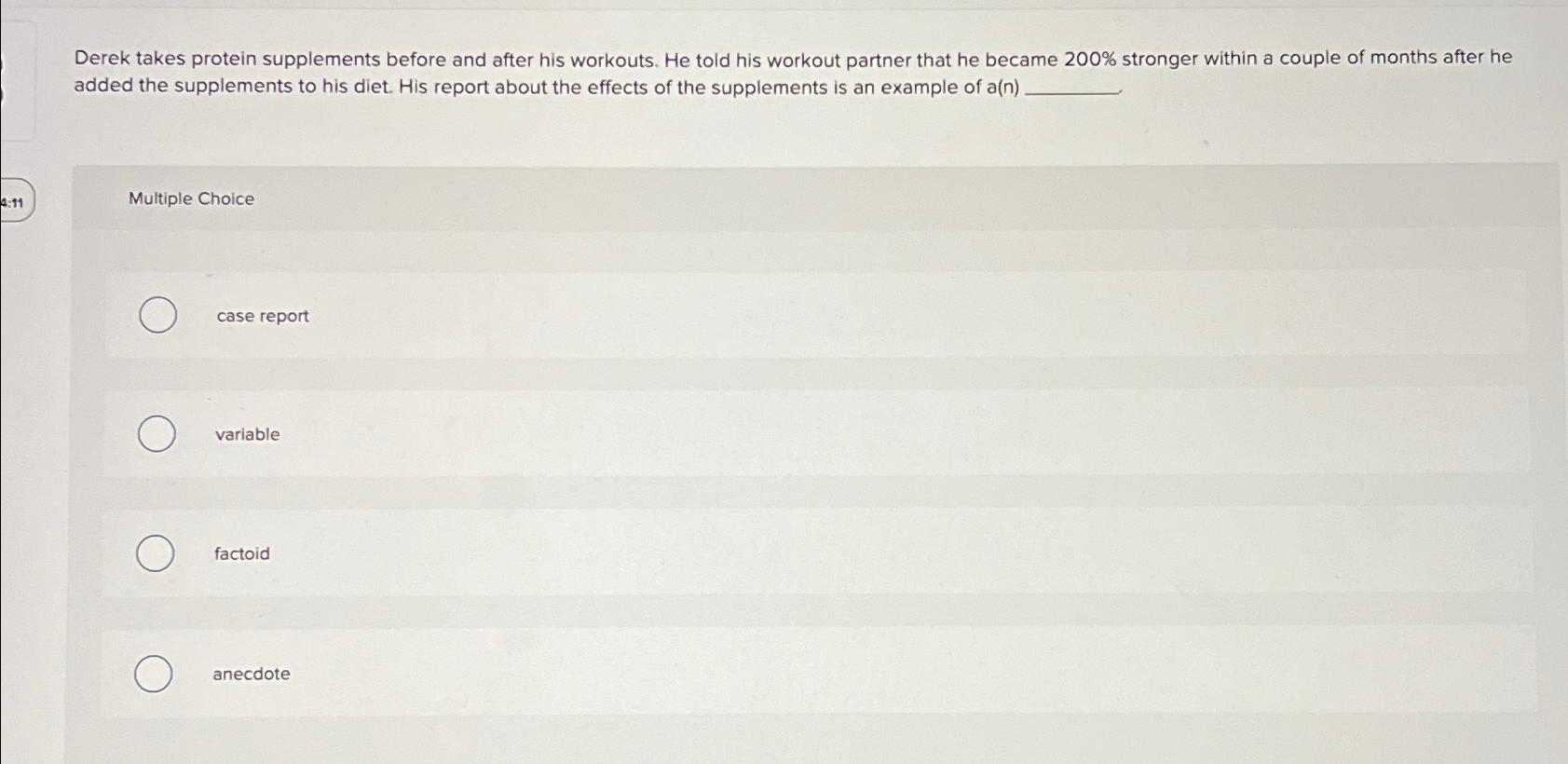 Solved Derek takes protein supplements before and after his | Chegg.com
