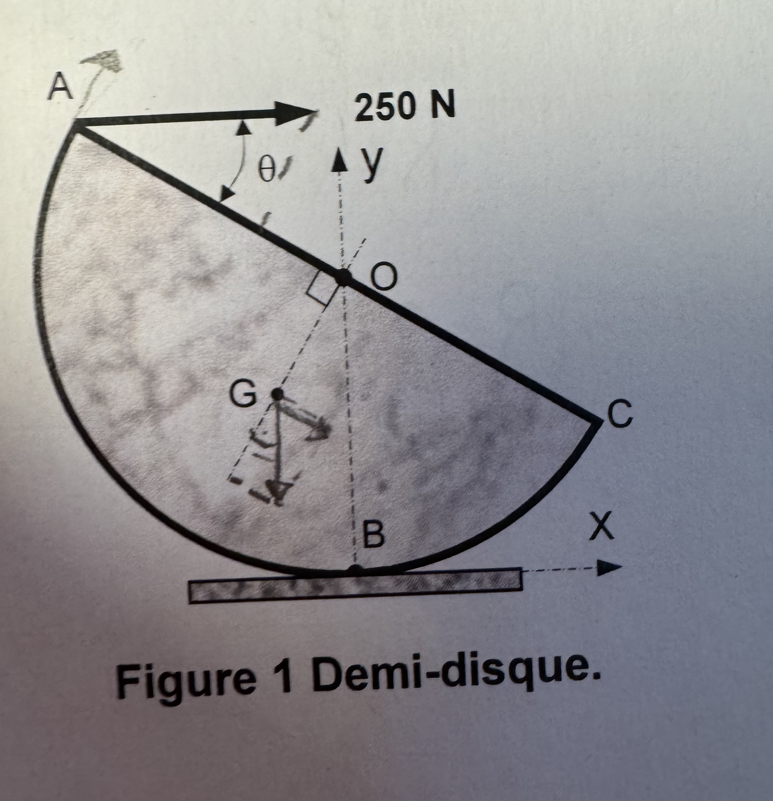 Solved Figure 1 ﻿Demi-disque.Mass of half circle is | Chegg.com