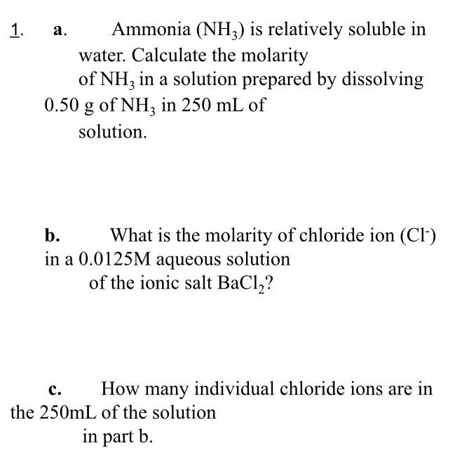 Solved 1. a. Ammonia (NH3) is relatively soluble in water. | Chegg.com