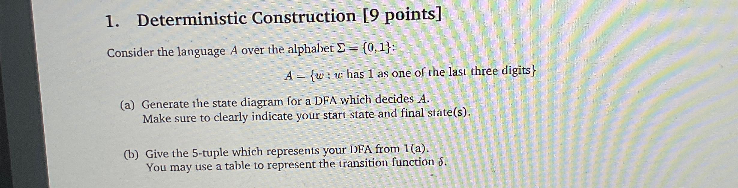 Solved Deterministic Construction [9 ﻿points]Consider the | Chegg.com