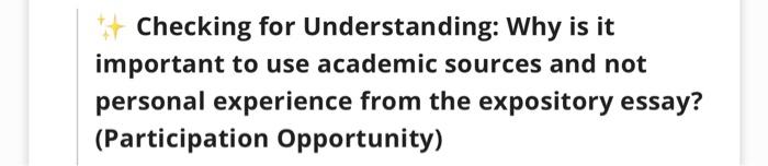 Solved Checking for Understanding: Why is it important to | Chegg.com