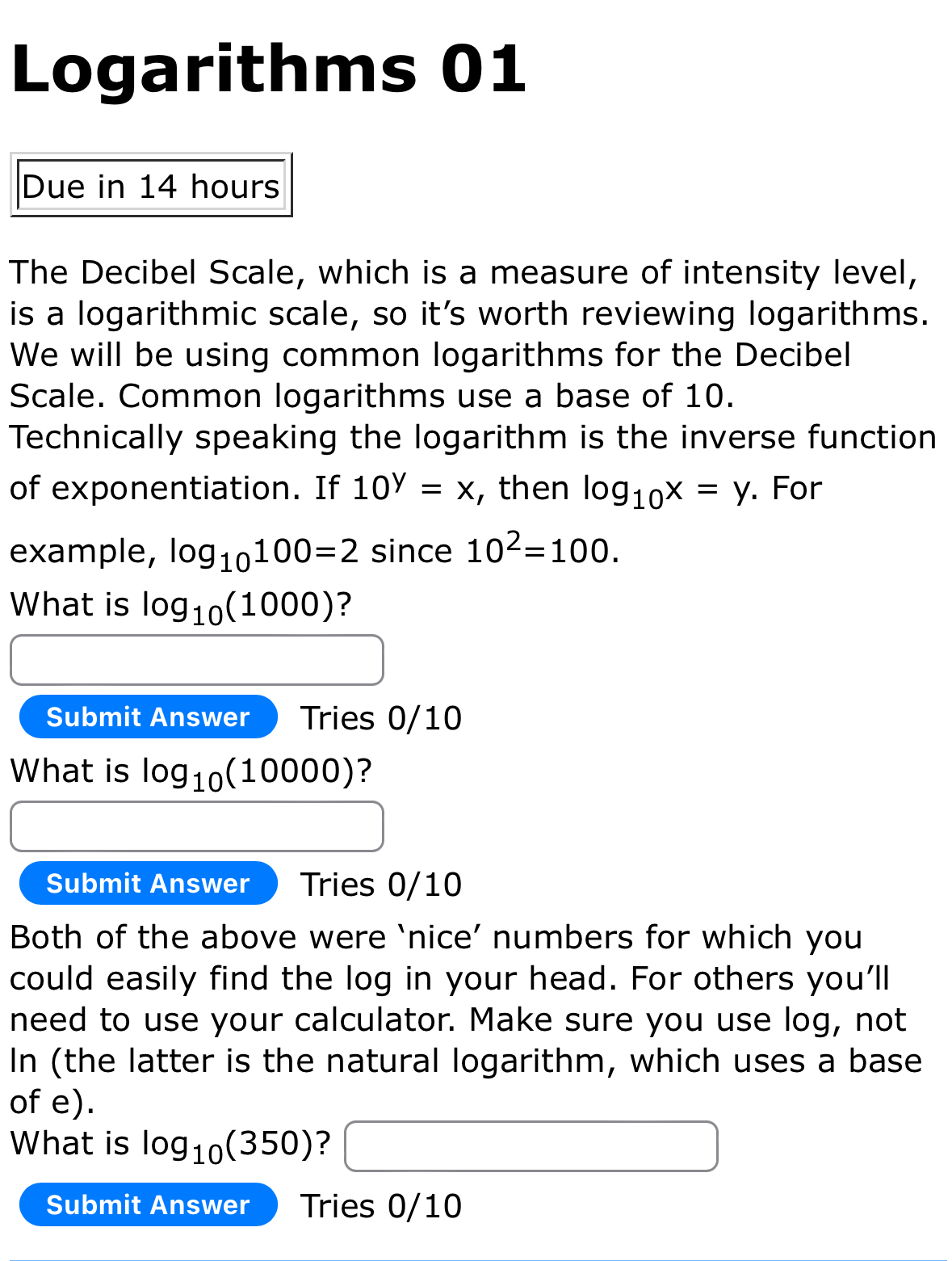 Solved Logarithms 01The Decibel Scale, which is a measure of | Chegg.com