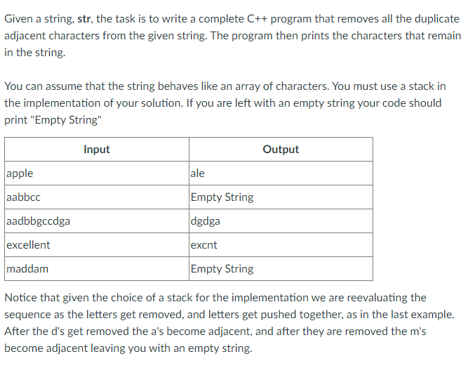Solved Given a string, str, ﻿the task is to write a complete | Chegg.com