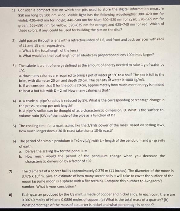 Solved 1) Consider a compact disc on which the pits used to | Chegg.com