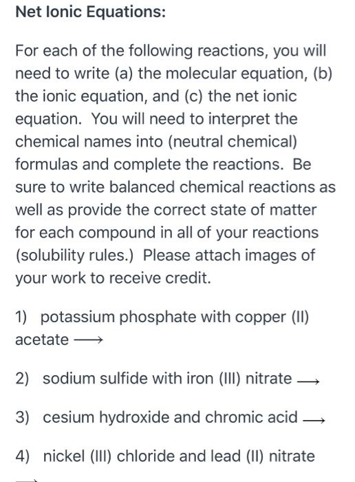 Solved Net lonic Equations: For each of the following | Chegg.com