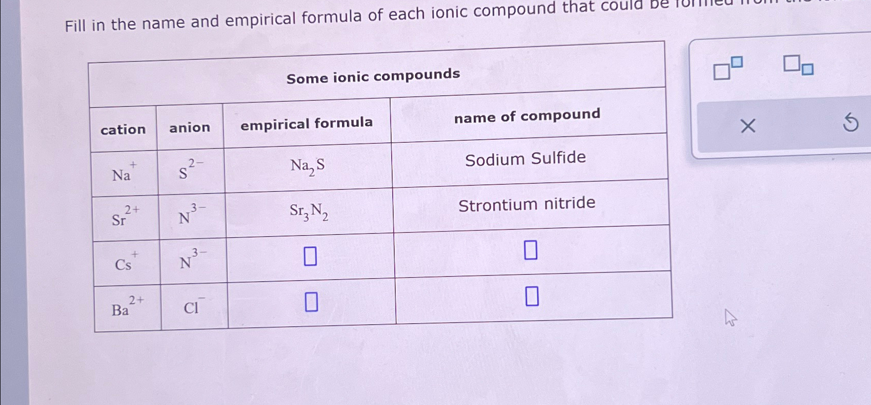 Solved Fill in the name and empirical formula of each ionic | Chegg.com