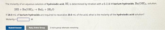 Solved 2HClO4+Ba(OH)2→Ba(ClO4)2+2H2O If 33.2 mL of the base | Chegg.com