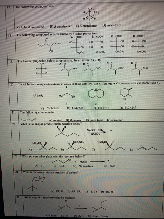 Solved 17. The following compound is a CF H CF H H 18. D | Chegg.com