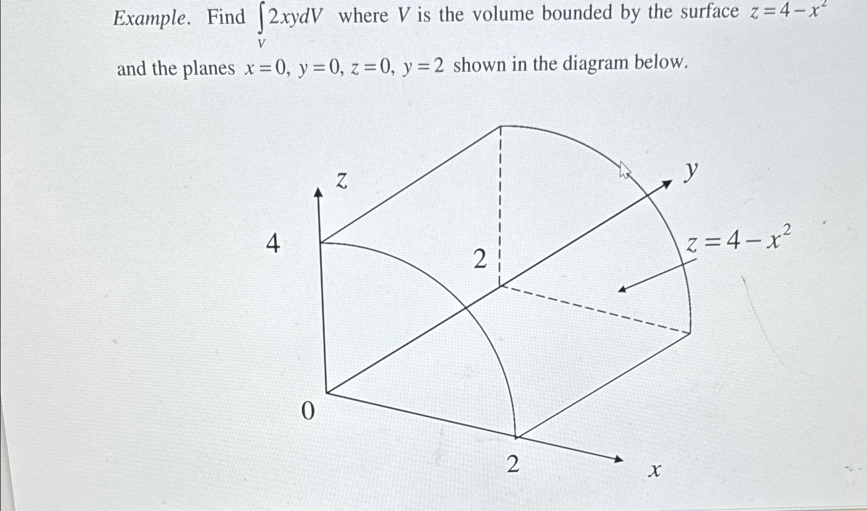 Solved Example. Find ∫V﻿2xydV ﻿where V ﻿is the volume | Chegg.com