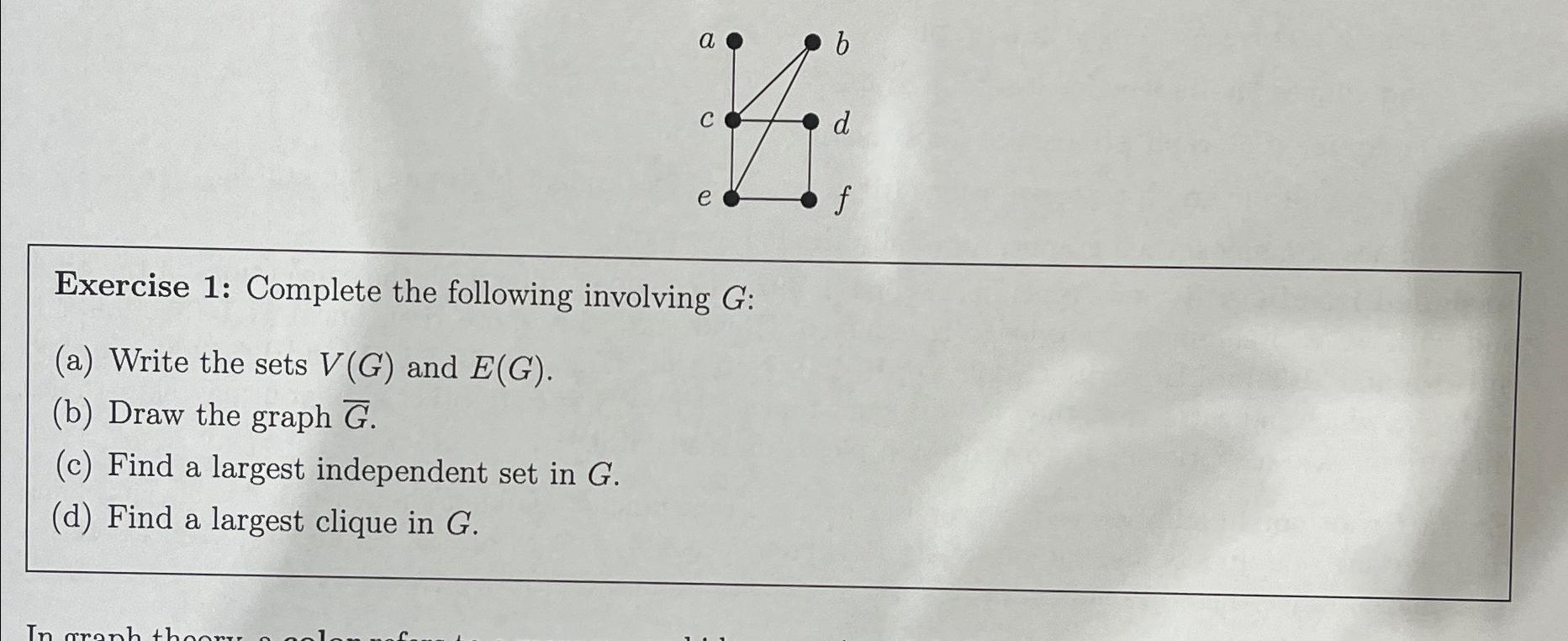 Solved Exercise 1: Complete the following involving G ﻿:(a) | Chegg.com