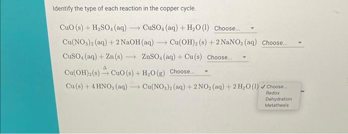 Solved Identify the type of each reaction in the copper | Chegg.com