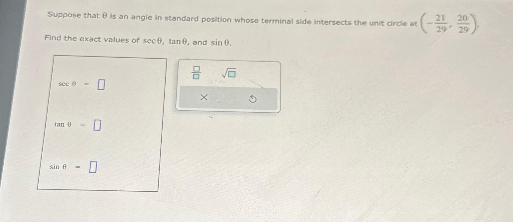 Solved Suppose that θ ﻿is an angle in standard position | Chegg.com