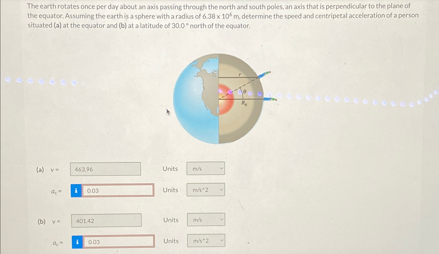 Solved The earth rotates once per day about an axis passing | Chegg.com