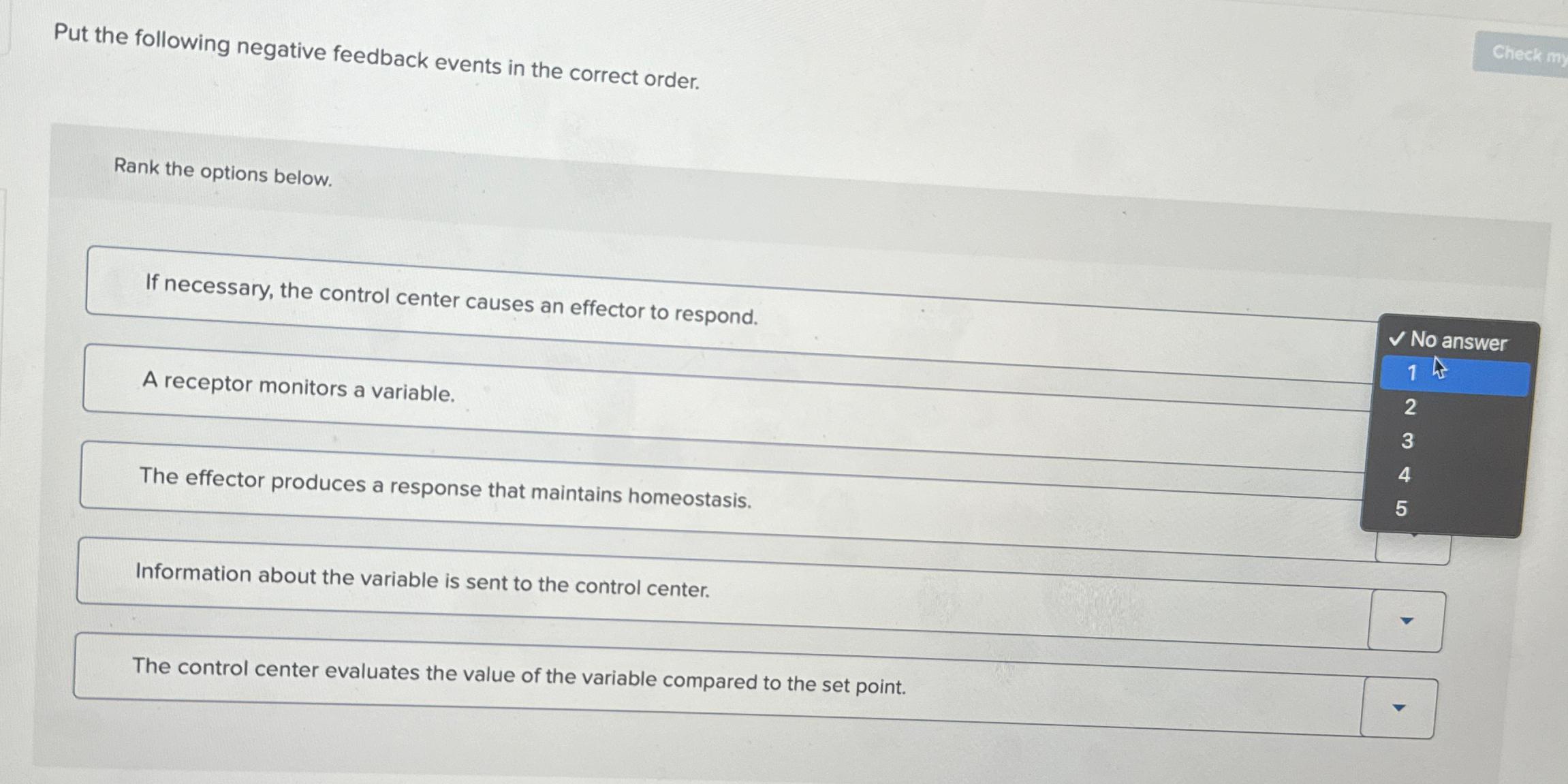 Solved Put the following negative feedback events in the | Chegg.com