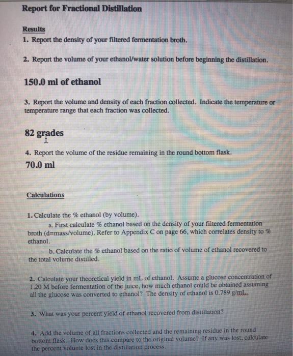 Solved Report for Fractional Distillation Results 1. Report | Chegg.com