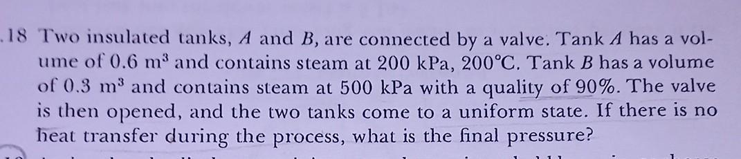 Solved 8 Two insulated tanks, A and B, are connected by a | Chegg.com