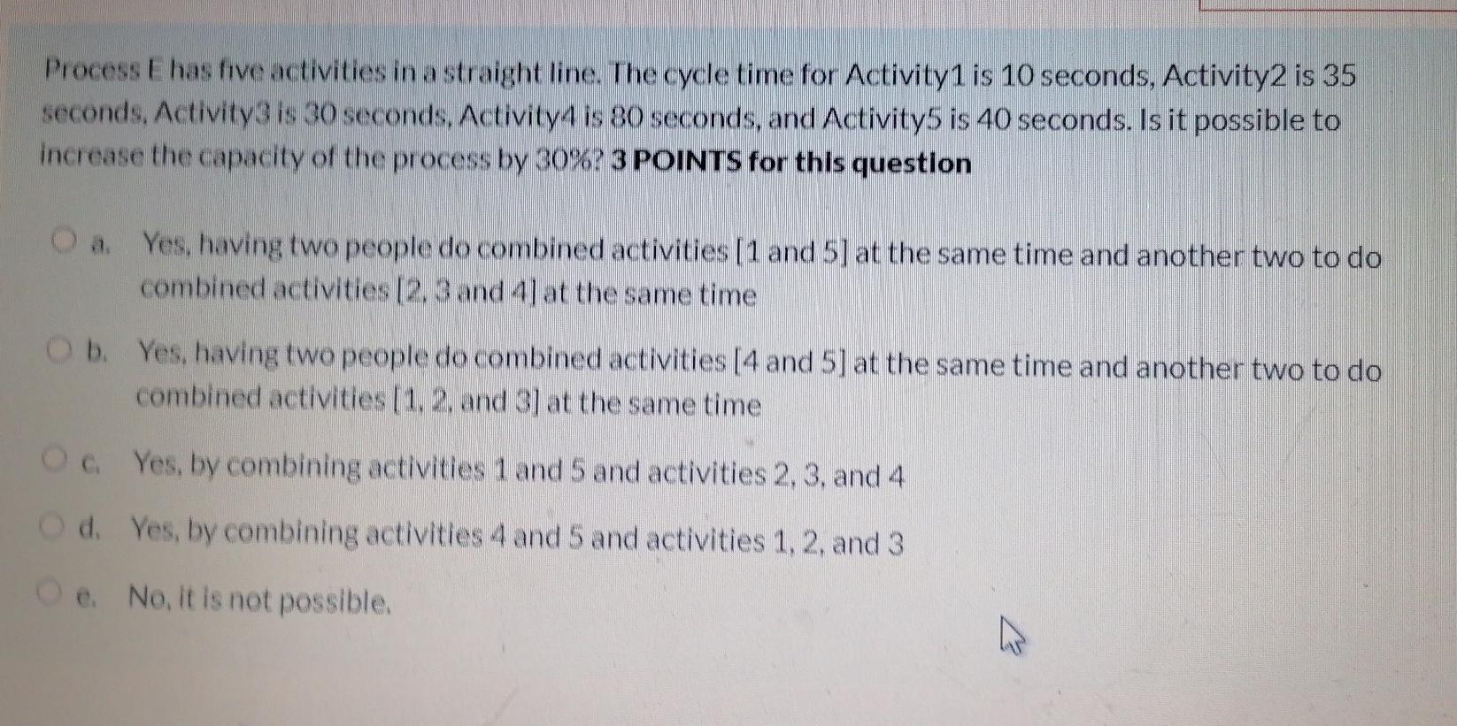 Solved Process has five activities in astraight line. The | Chegg.com